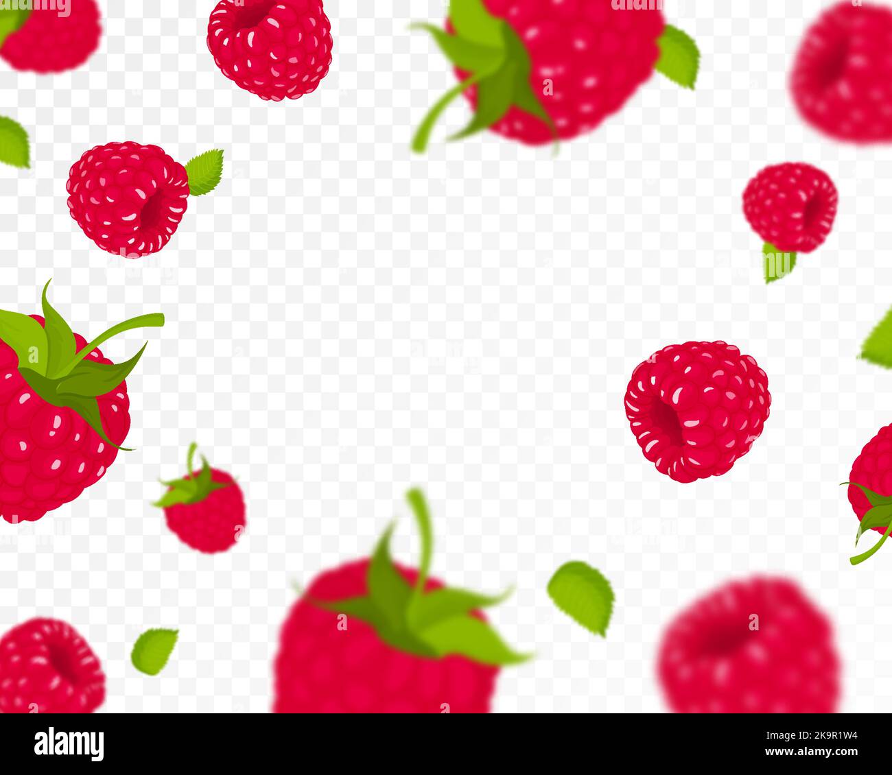 Raspberry background. Flying raspberry with green leaf on transparent ...
