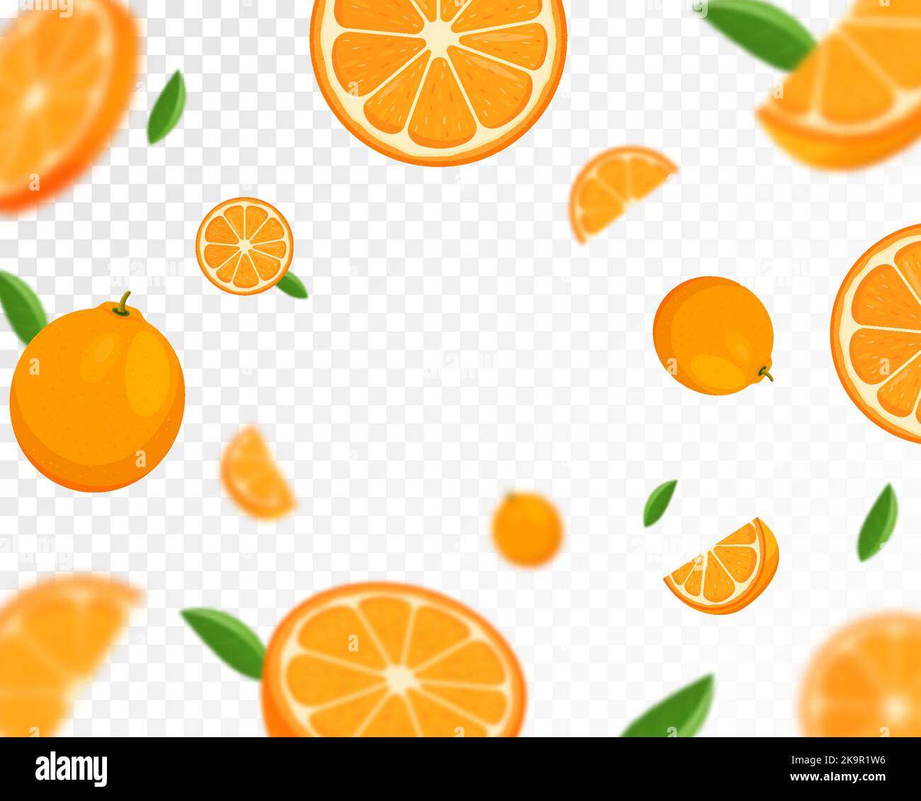 Orange citrus background. Flying orange with green leaf on transparent ...