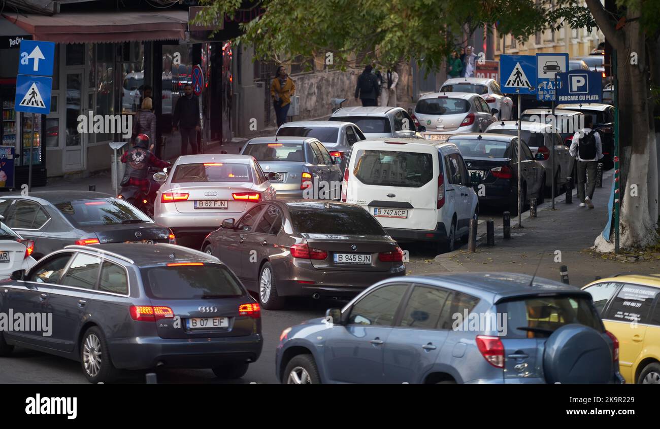 Bucharest, Romania - October 18, 2022: Cars in traffic at rush hour on ...