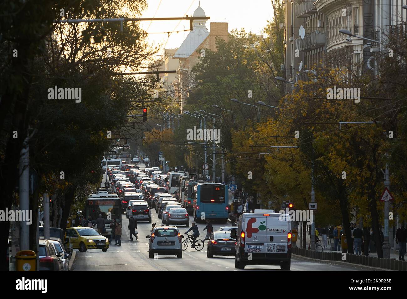 Bucharest, Romania - October 18, 2022: Cars in traffic at rush hour on ...