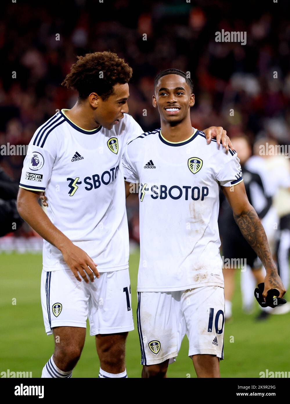 Leeds United's Tyler Adams (left) and Crysencio Summerville celebrate ...