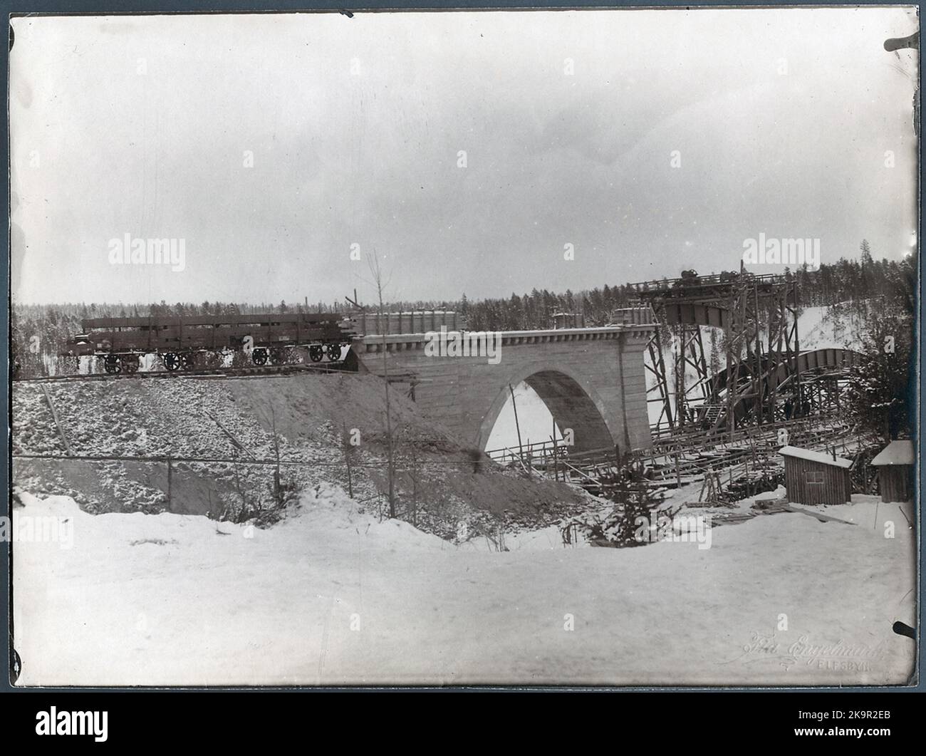 The railway bridge is being built across the Pite River at Sikfors on ...
