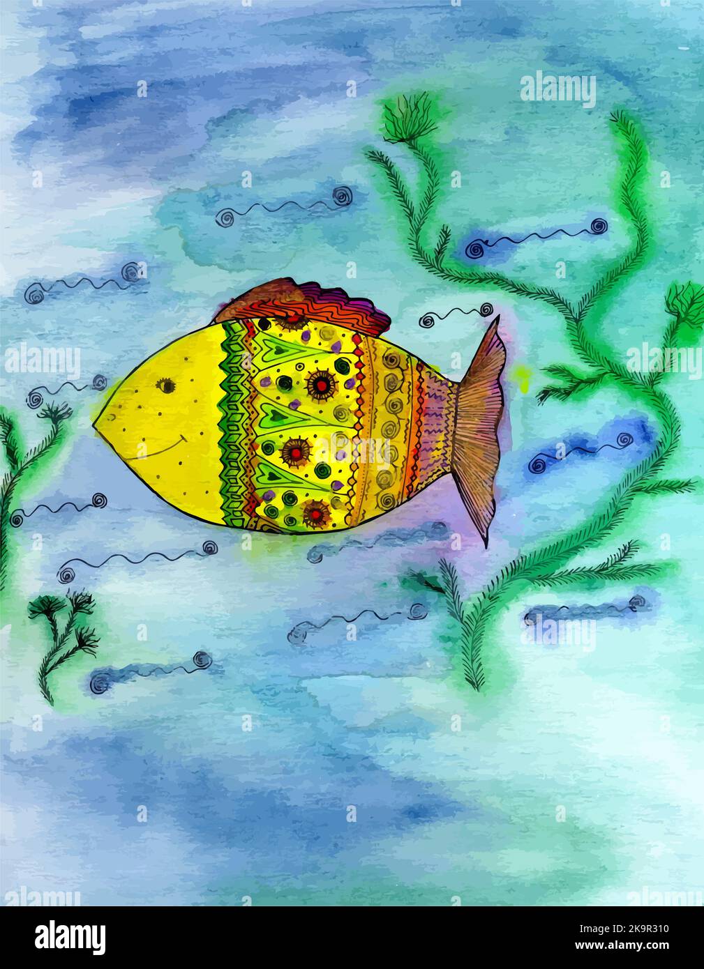 Hand drawn illustration of cute fish with ornaments Stock Vector Image ...