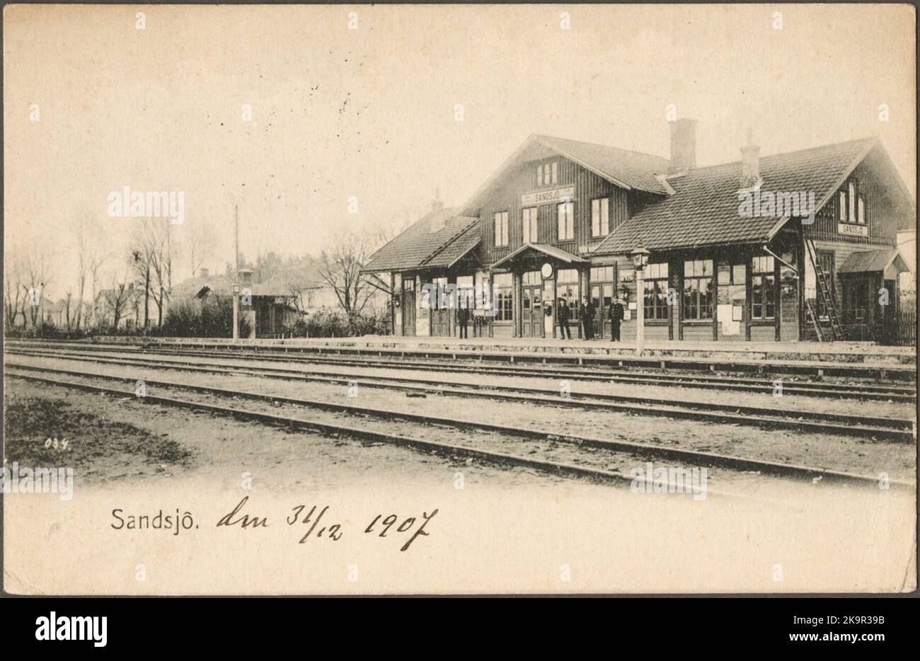 Track side of Sandsjö station with view at station house and part of ...