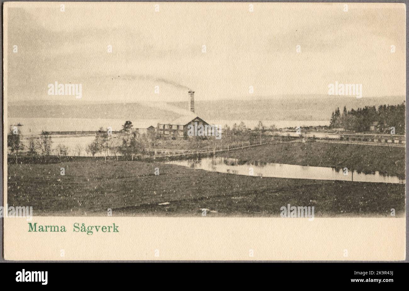 The sawmill in Marma on Lake Marmen, now Marmaverken Stock Photo - Alamy