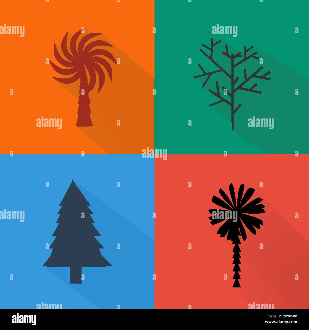 Set of flat trees, vector design elements with long shadows Stock ...