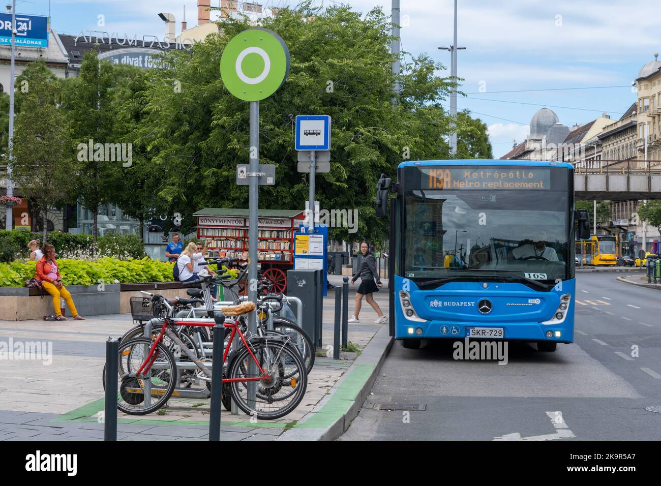 Budapest, Hungary - 2 September 2022: Blue city bus at bus stop Stock ...