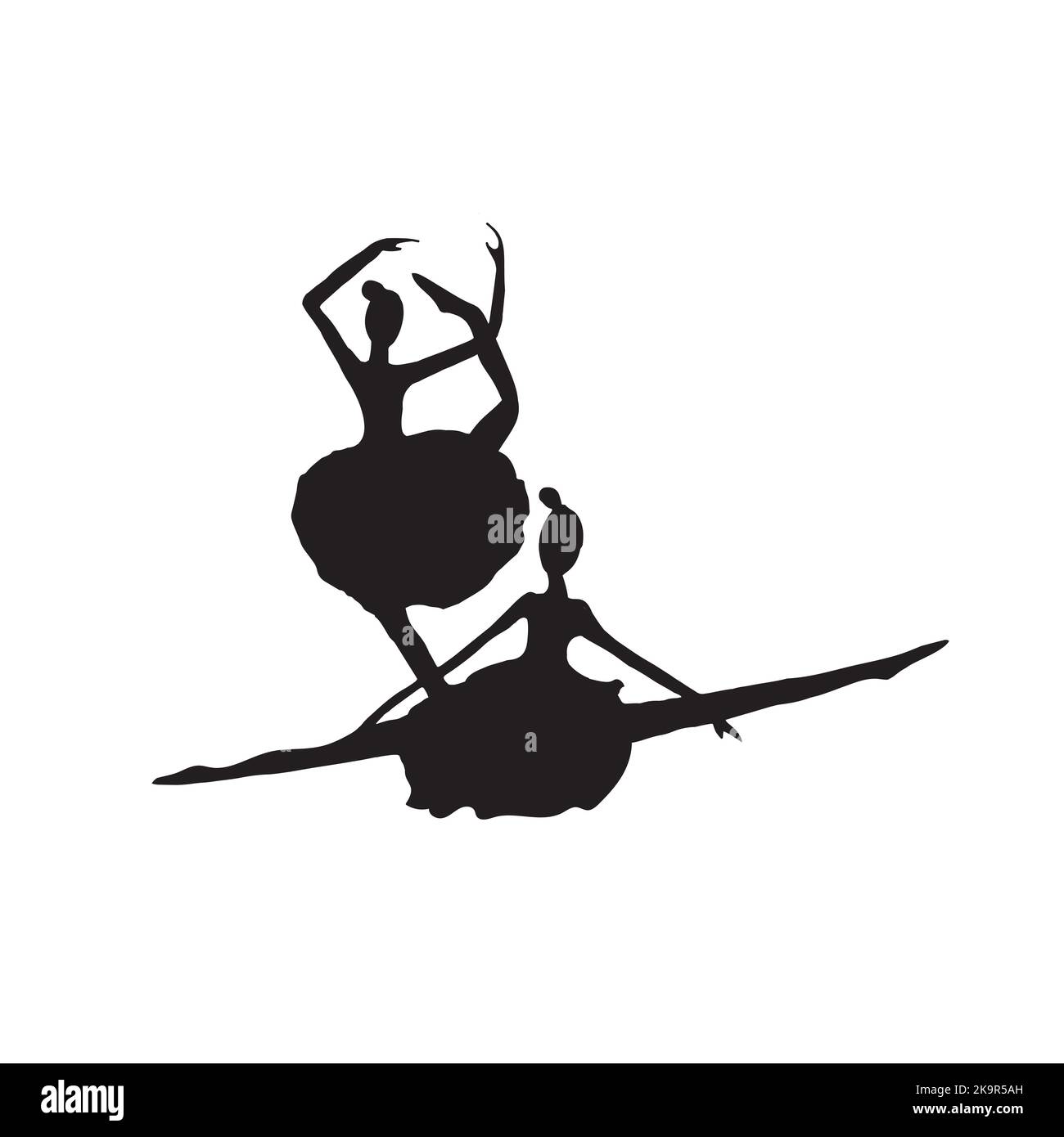 Ballerina black silhouettes on white background. Ballet girl. Dancer ...