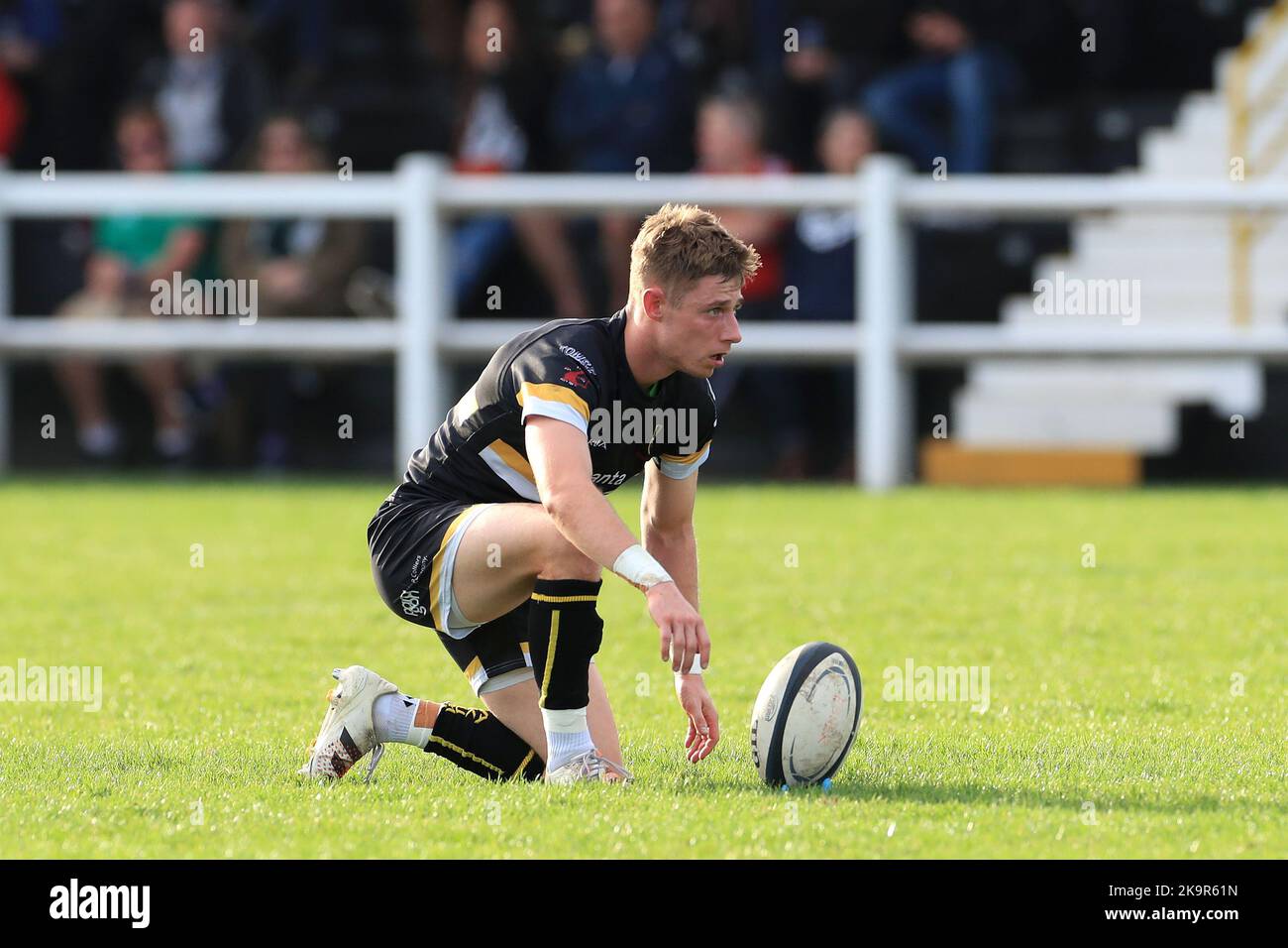 Sam Morley of Esher Rugby lines up the conversion kick during the ...
