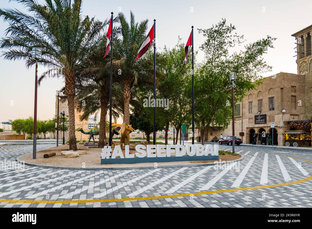 Dubai, UAE - October 2022: Al Seef Dubai street view. Al Seef is a ...