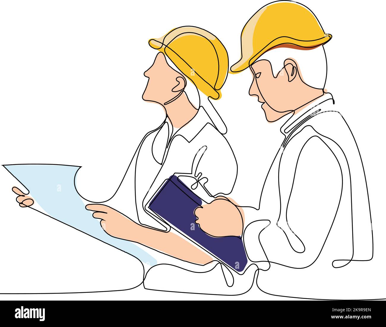 construction manager and engineer working on building site. Vector ...