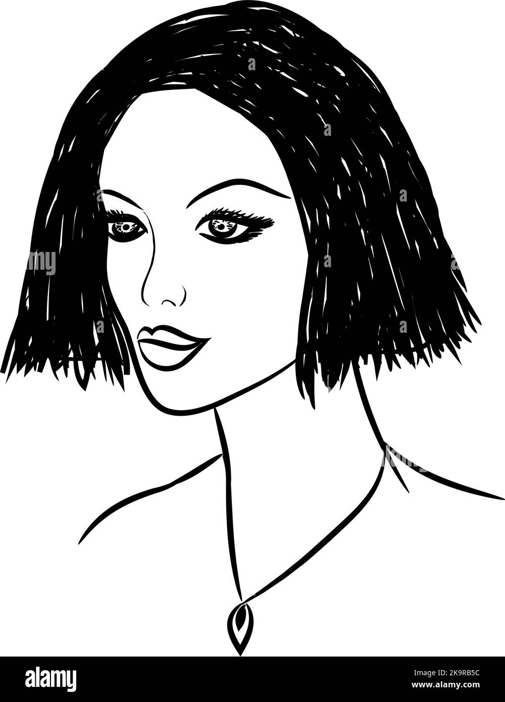 Hand drawn fashion girl portrait, vector illustration Stock Vector ...