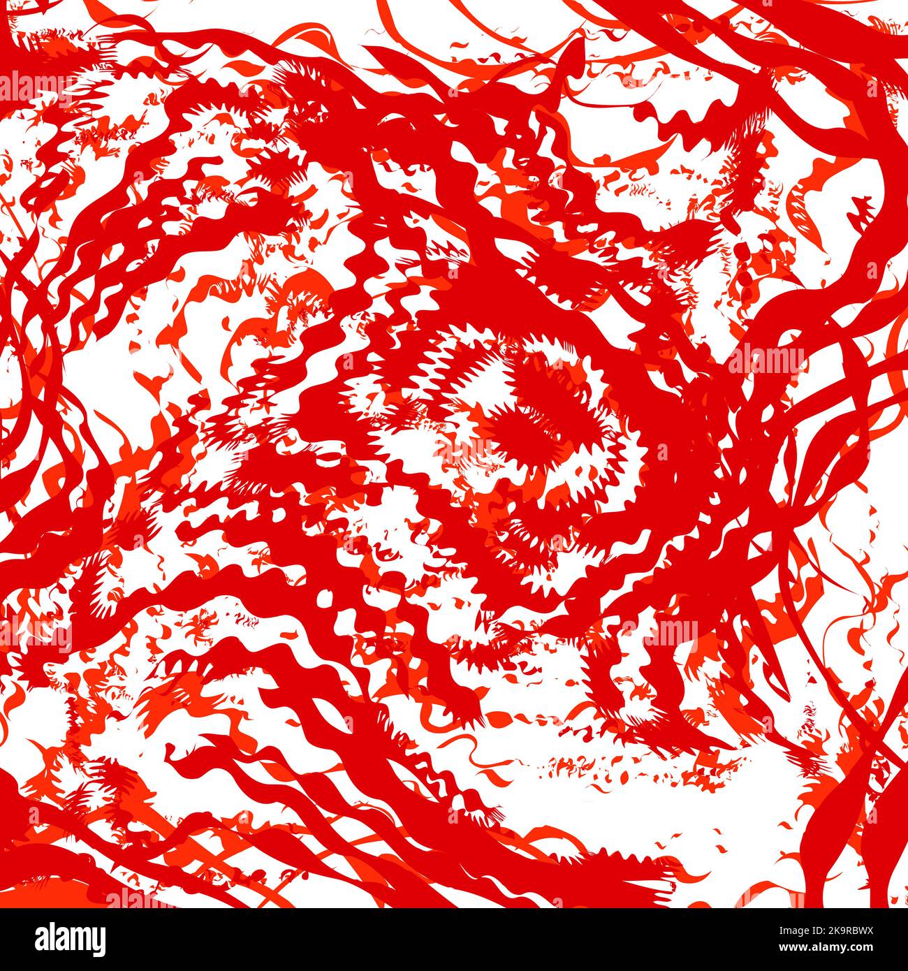 Abstract optical illusion background. Distorted red curly line surface ...