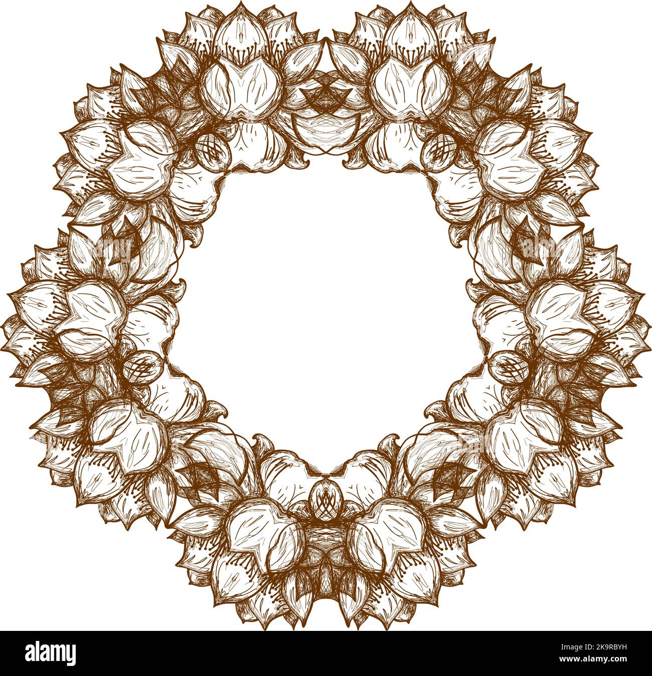 Hand drawn vector illustration. Vintage frame with curly decorative ...