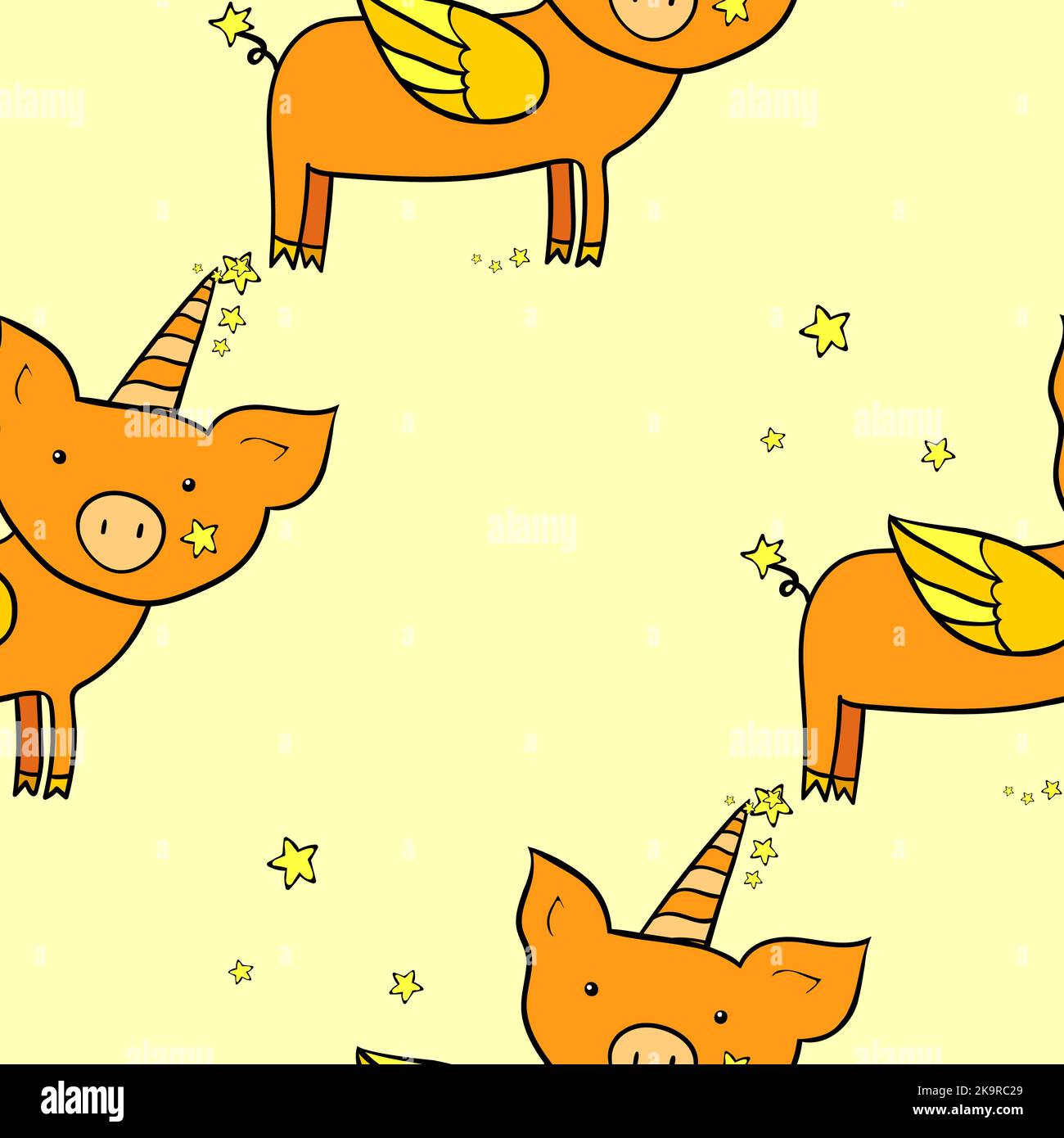 Seamless pattern. Decorative background. Pig with wings and horn. Cute ...