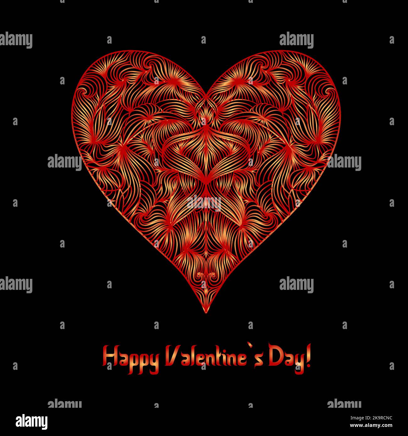 Abstract illustration of stylized colorful heart on black background ...