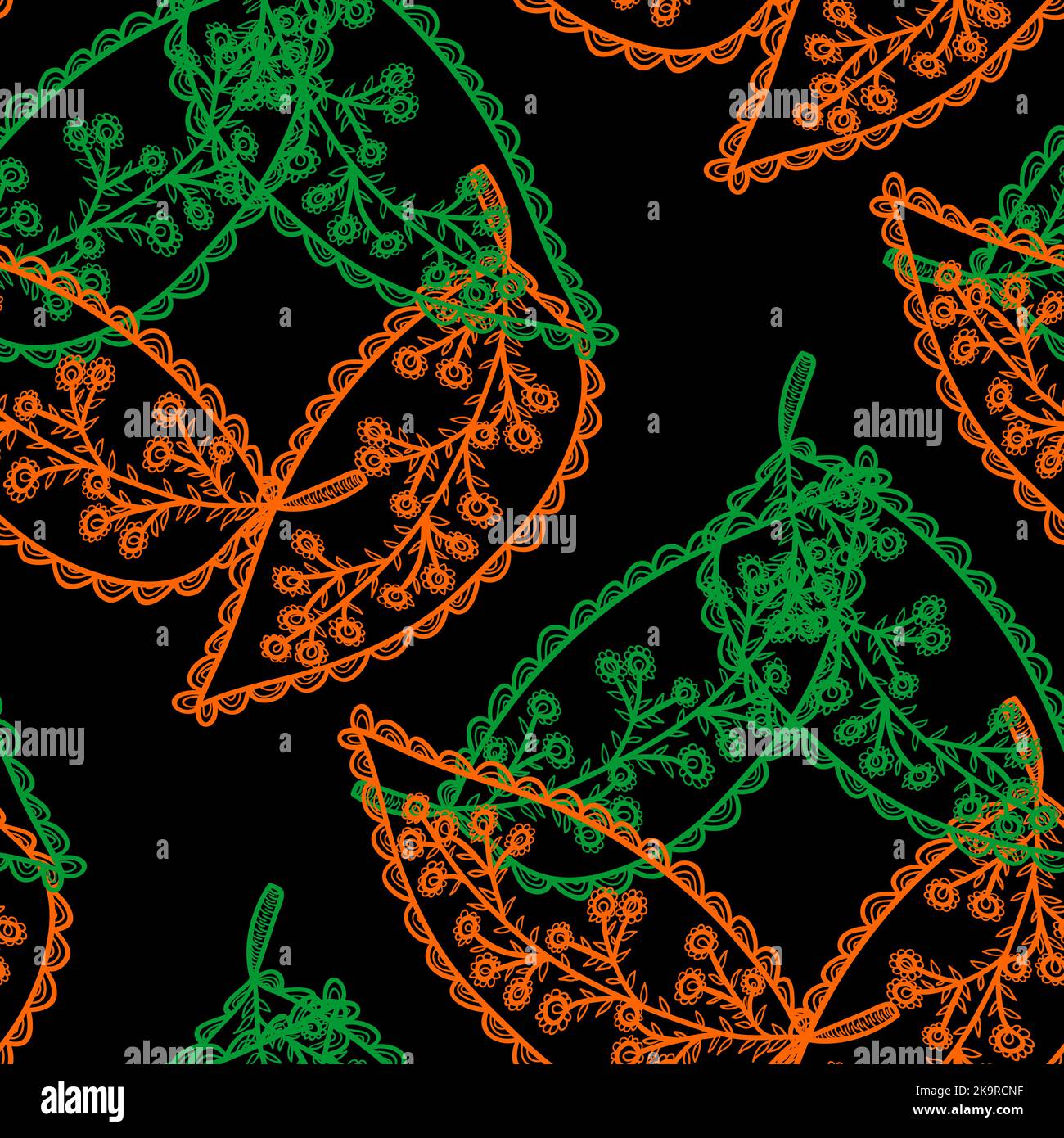 Seamless pattern with ornate leaves. Decorative herbal background Stock ...