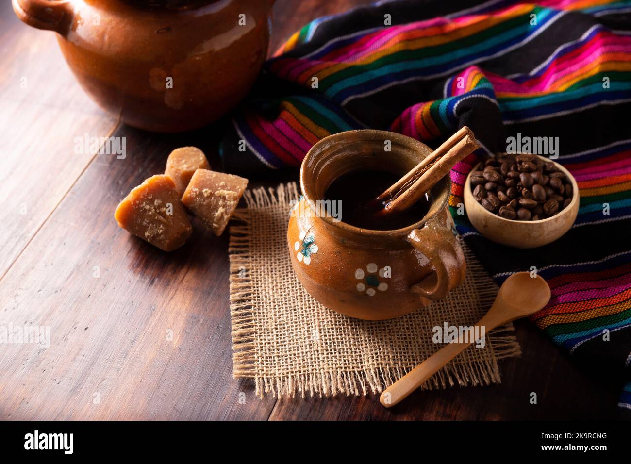 Authentic homemade mexican coffee (cafe de olla) served in traditional ...