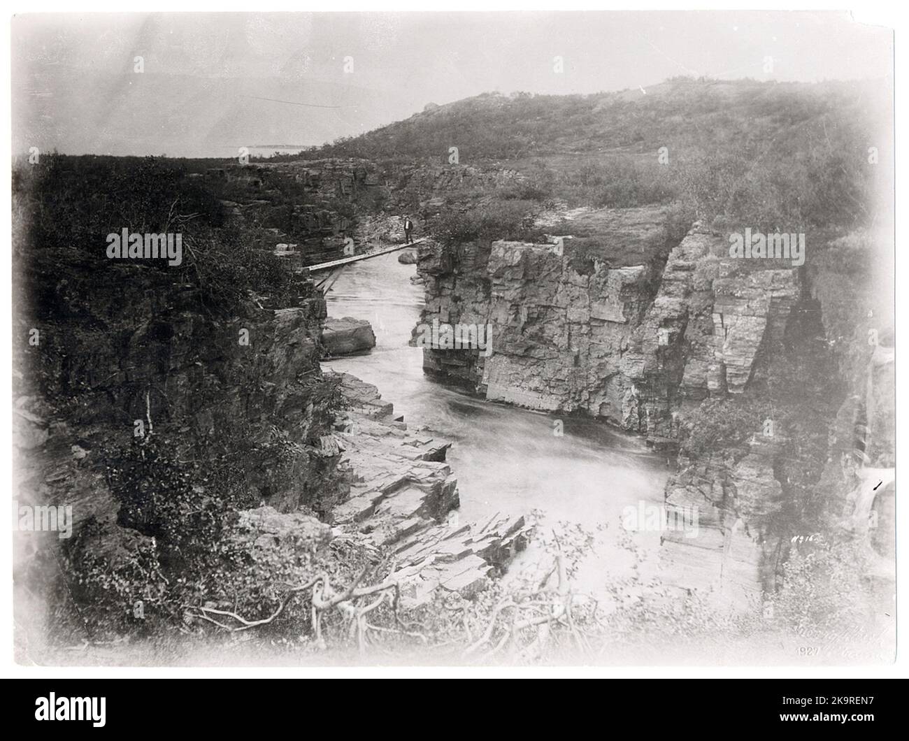 Water tunnel at Abiskojokk.enda first bridge over Abiskojokk before the ...