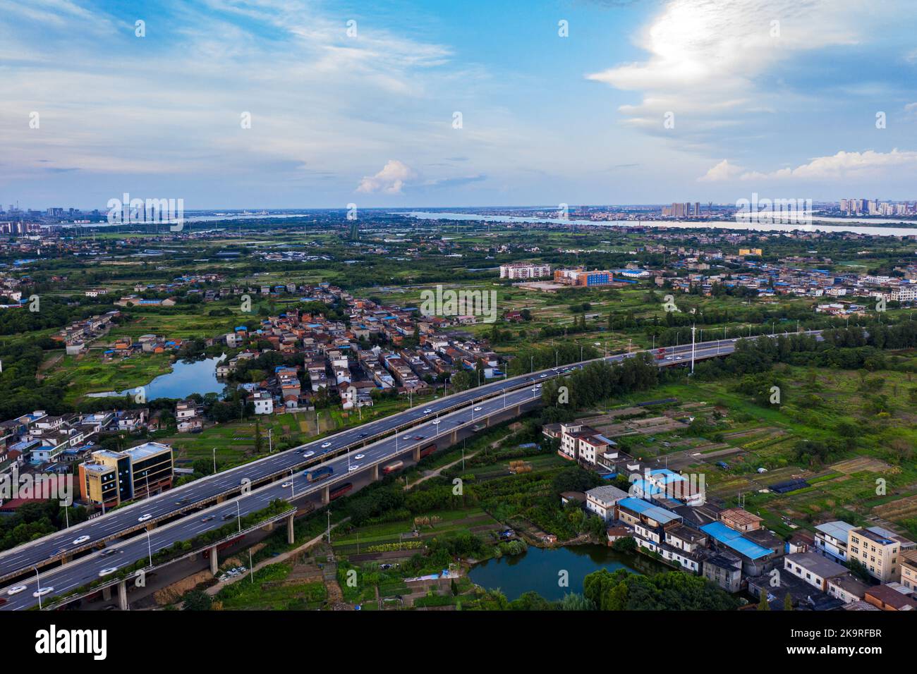 Aerial photography bird-eye view of City viaduct bridge road ...