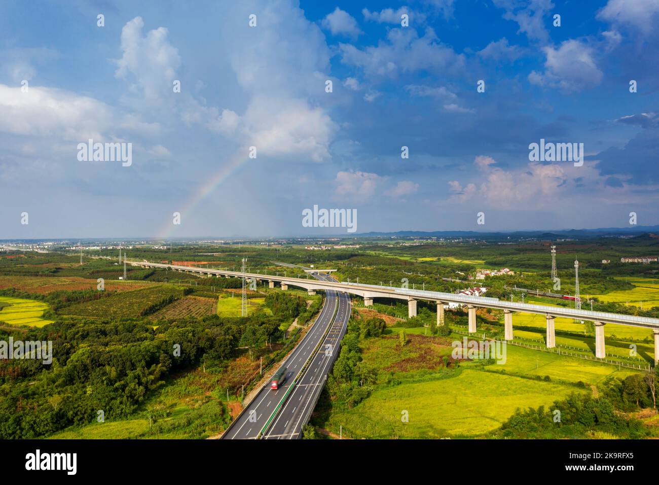 Aerial photography bird-eye view of City viaduct bridge road ...