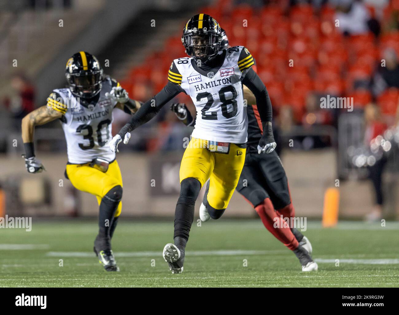 Ottawa, Canada. 29 Oct 2022. Vosean Joseph (28) of the Hamilton Tiger ...