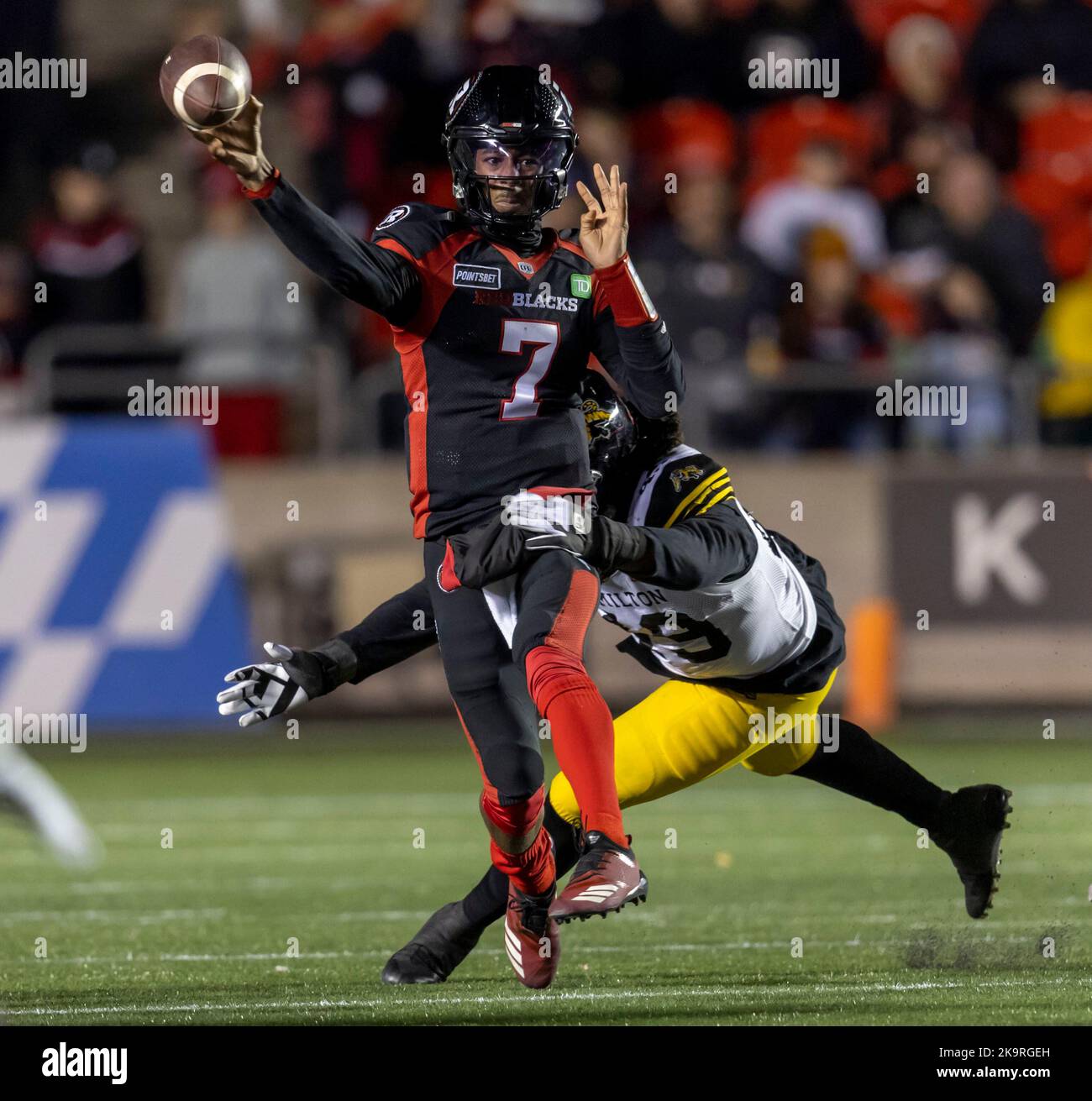 Ottawa, Canada. 29 Oct 2022. Tyrie Adams (7) of the Ottawa Redblacks in ...