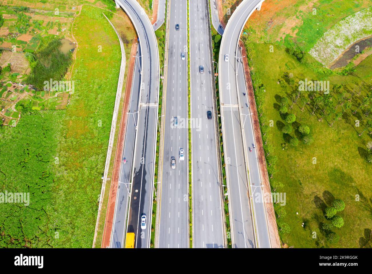 Aerial photography bird-eye view of City viaduct bridge road ...