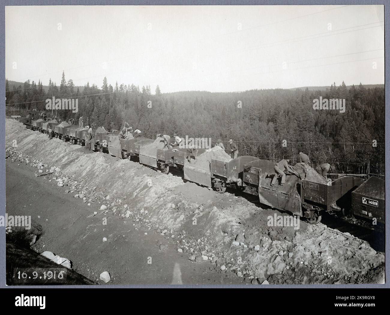 Tipping of sand at the bridge building over the Öre River. The two ...