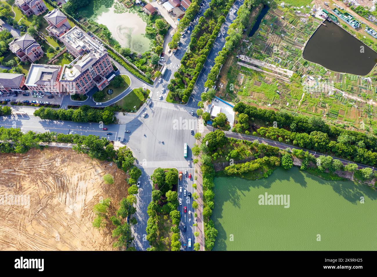 Aerial view of downtown intersection Stock Photo - Alamy