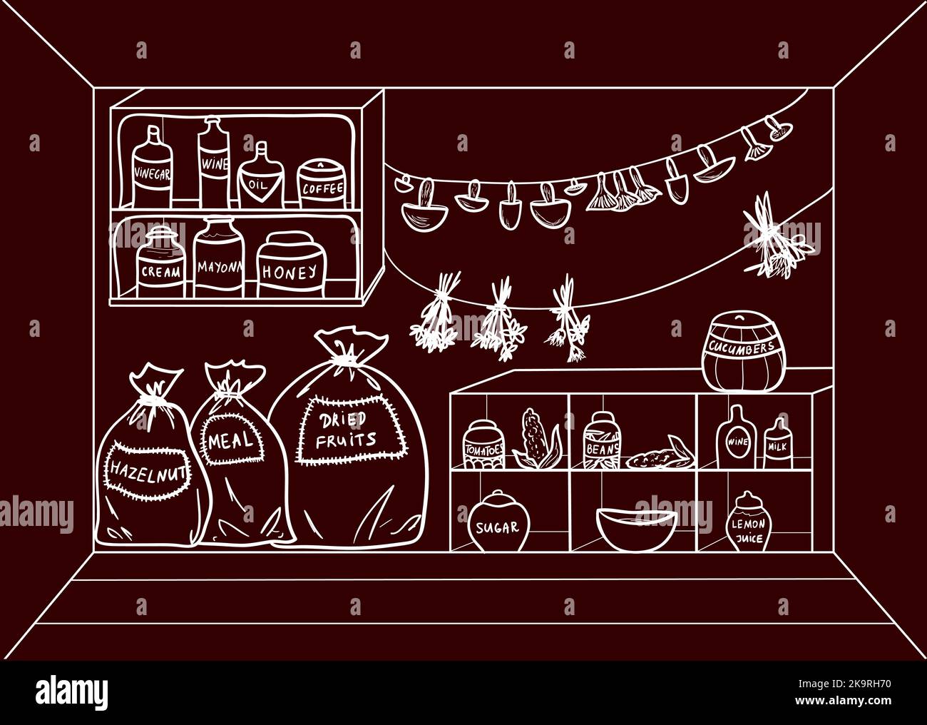 Cartoon pantry with food and drinks. Vector illustration Stock Vector ...