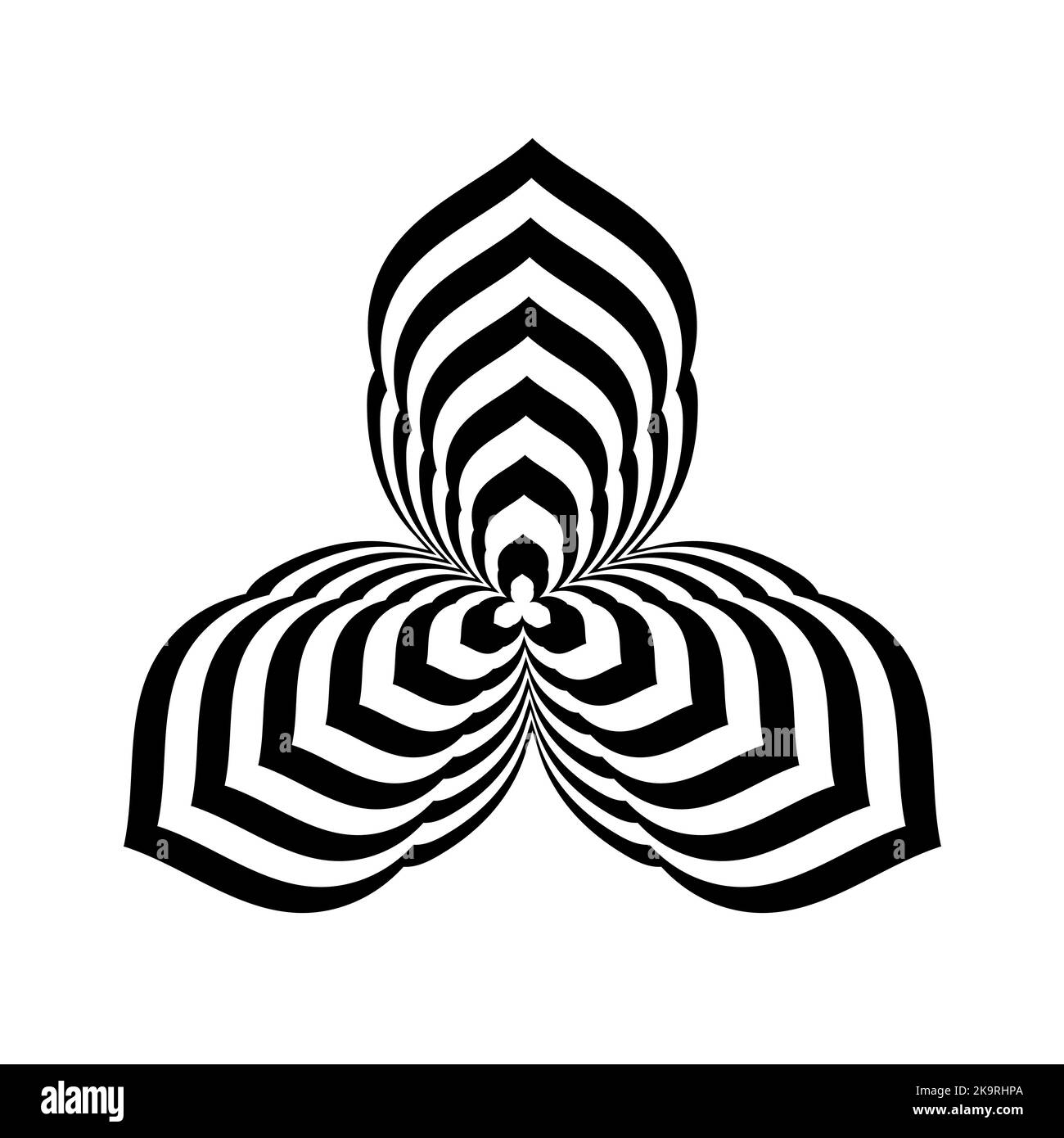 Abstract twisted black and white shape. Optical illusion of distorted surface. Twisted stripes ...