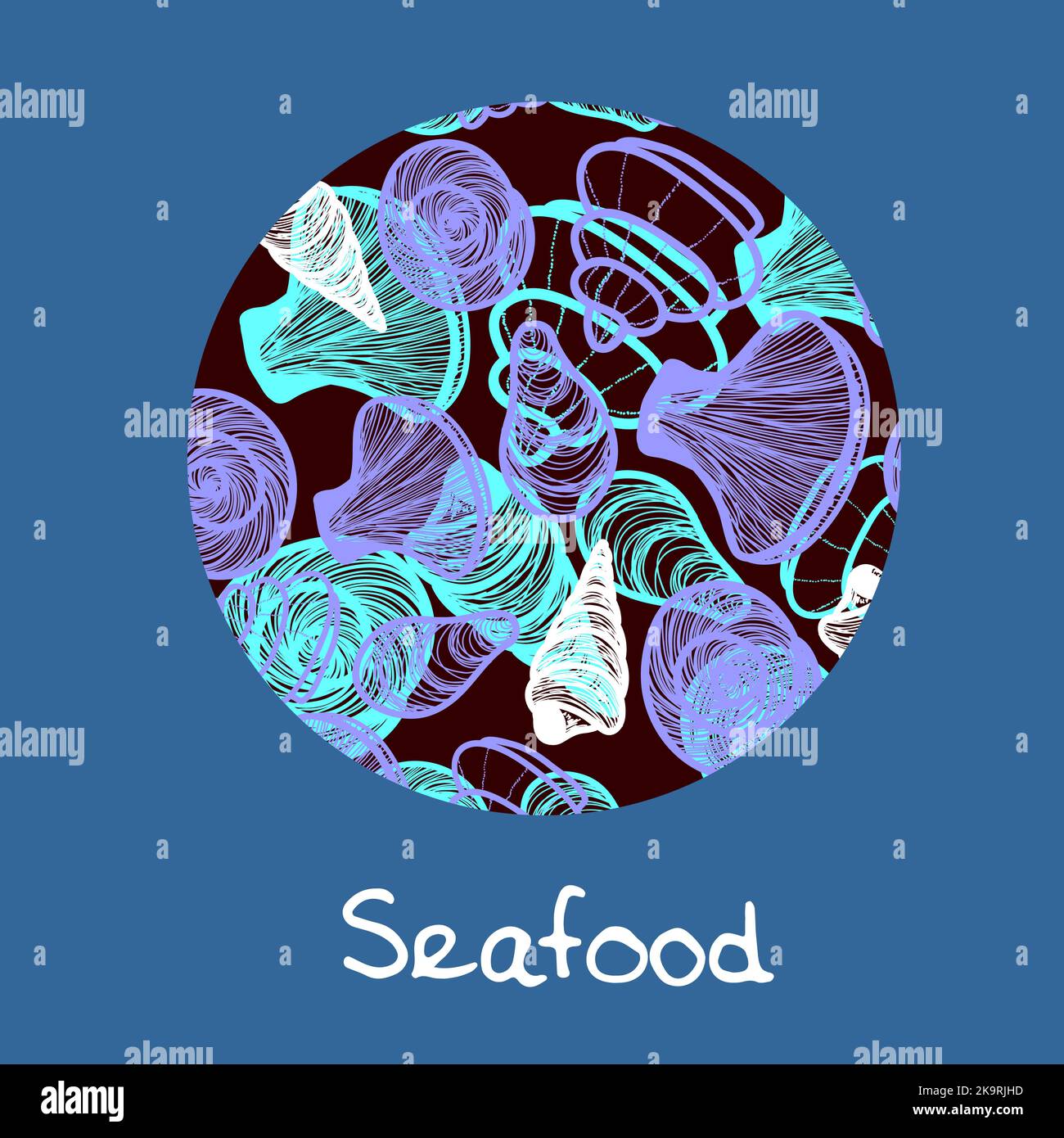 Seafood label, sign or stamp on blue background Stock Vector Image ...
