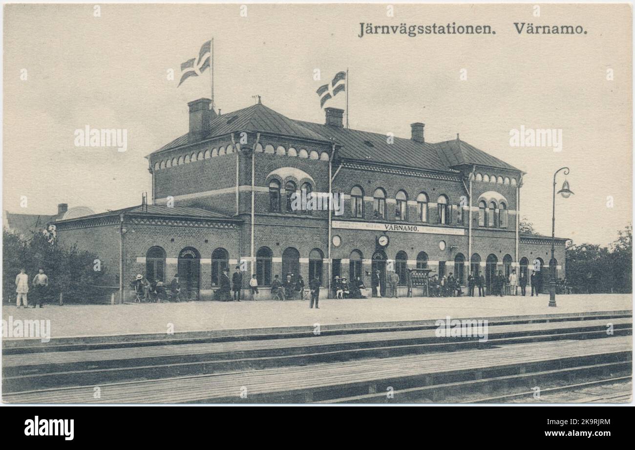 Värnamo station. Halmstad-Nässjö Railway, HNJ. The first station house ...