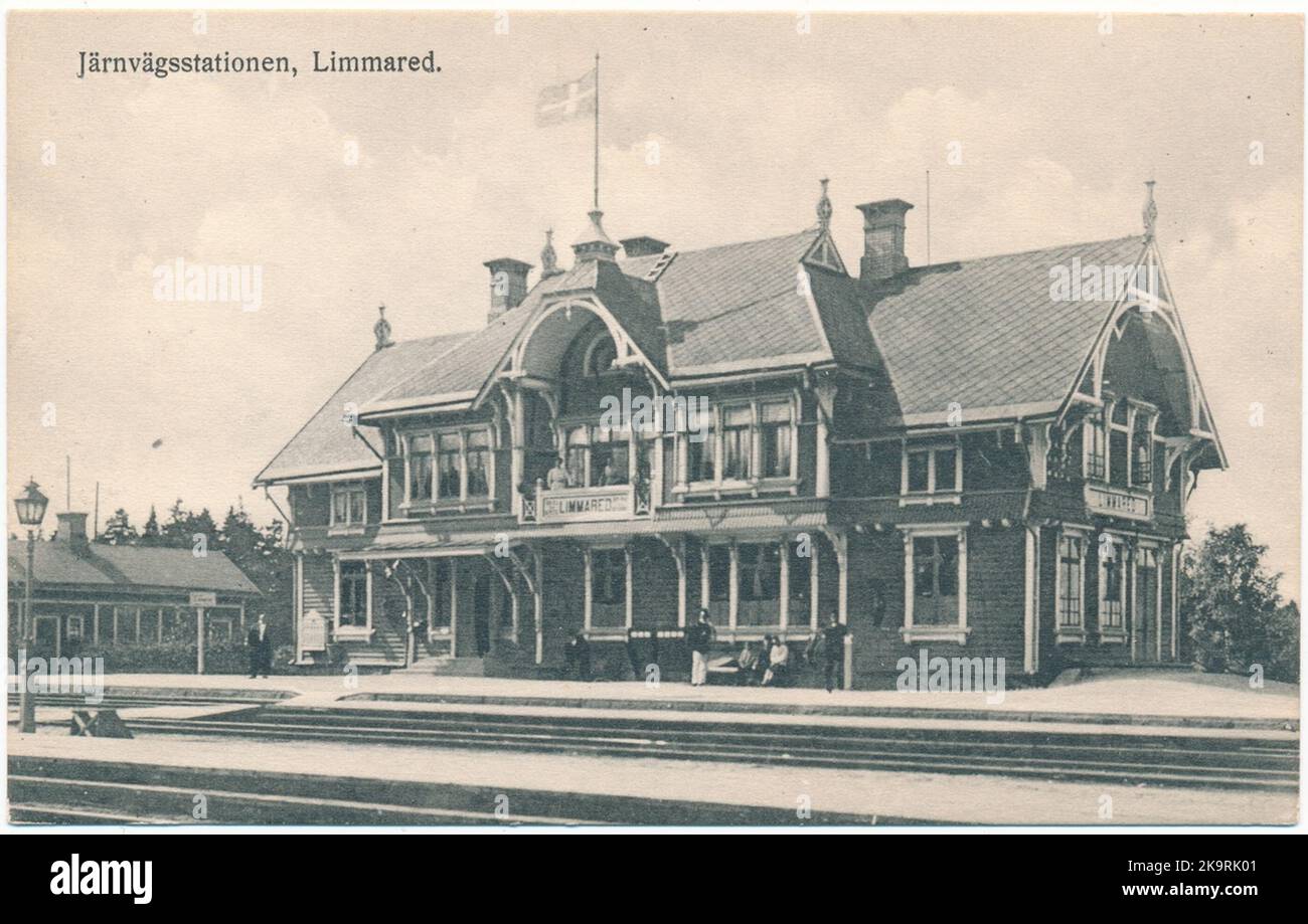 People at Limmared's railway station Stock Photo - Alamy