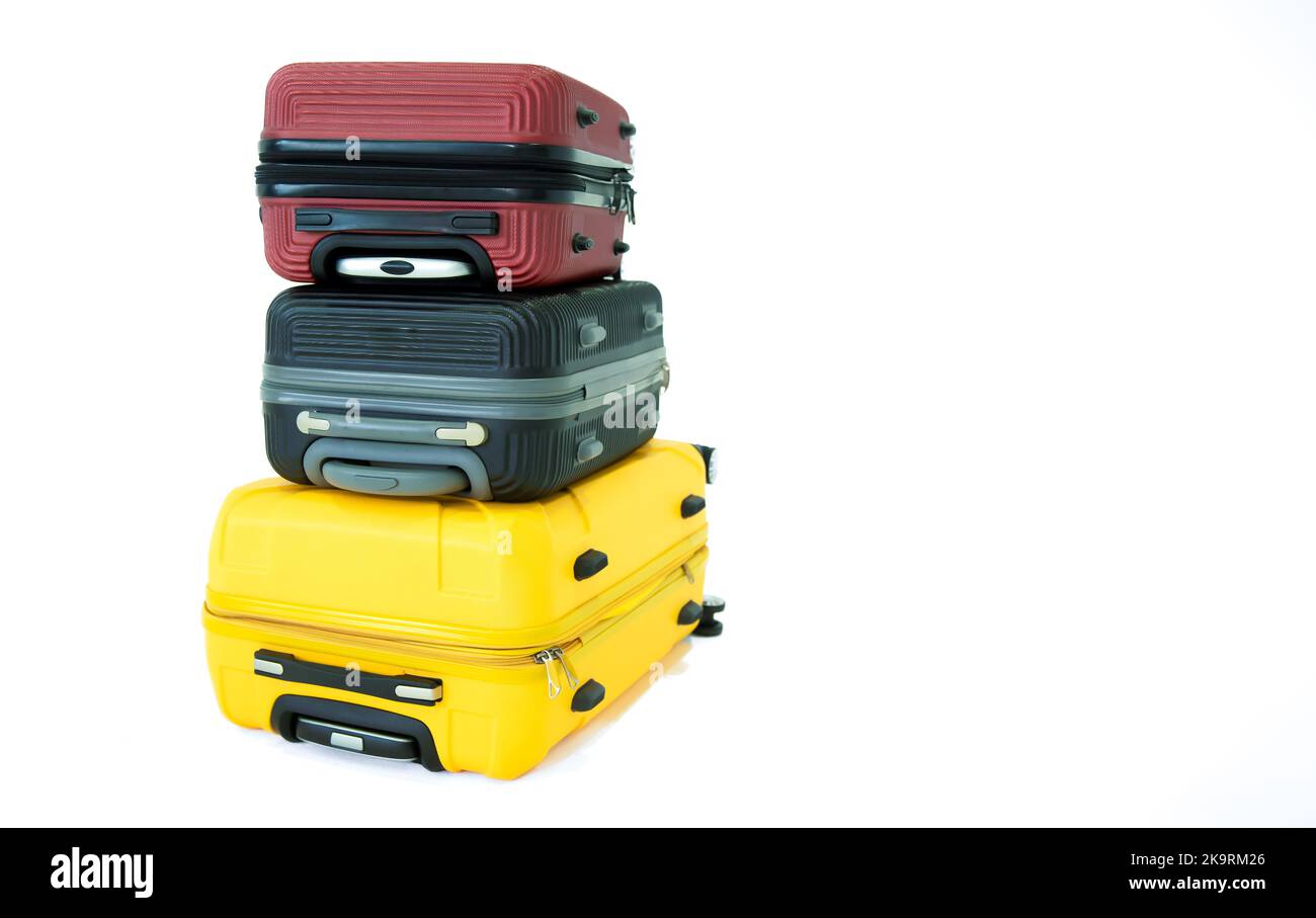 Roll, Stack of Rolling luggage, travel suitcase isolated on white ...