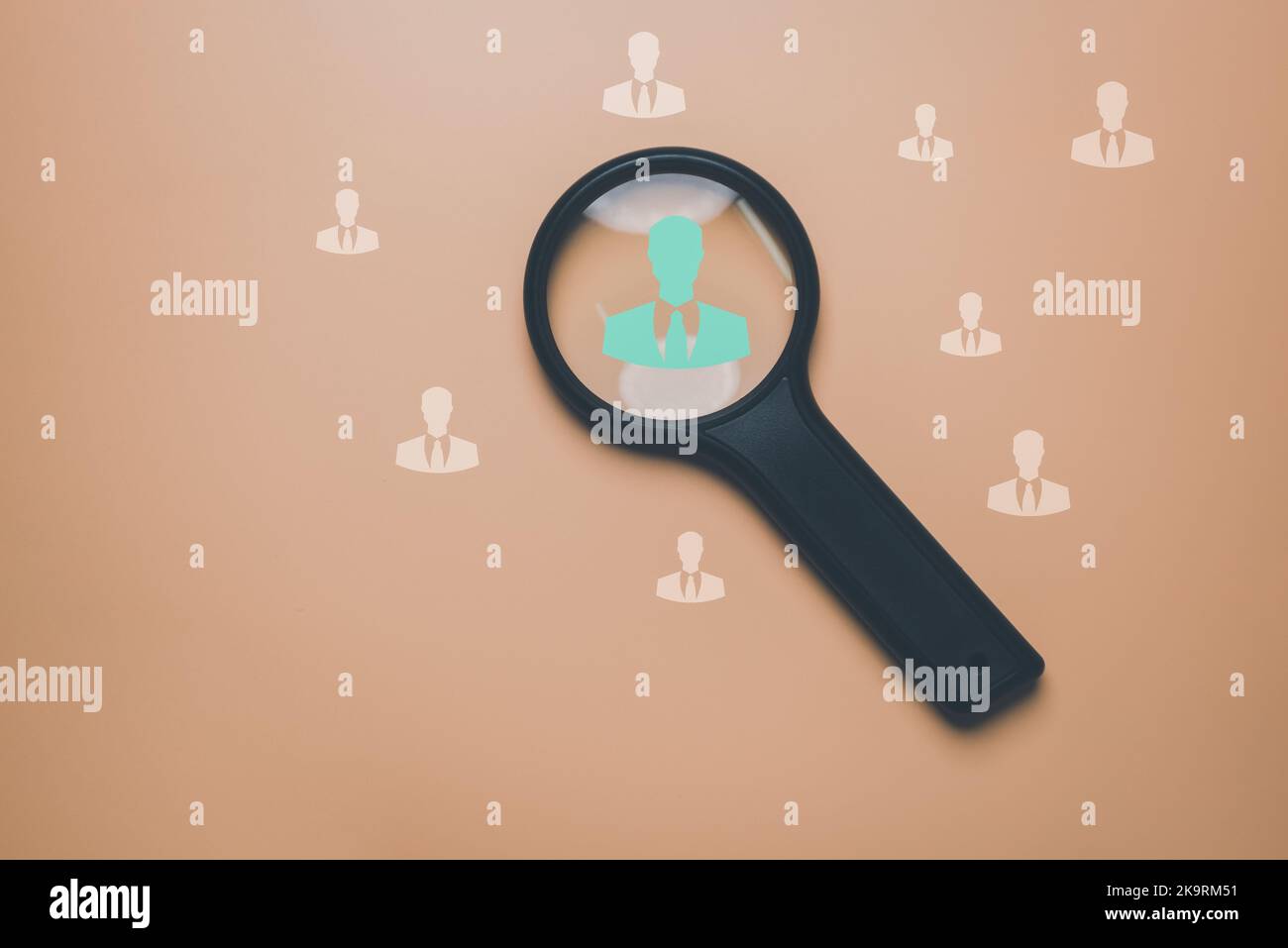 HRM or Human Resource Management, Magnifier glass focus to manager icon ...