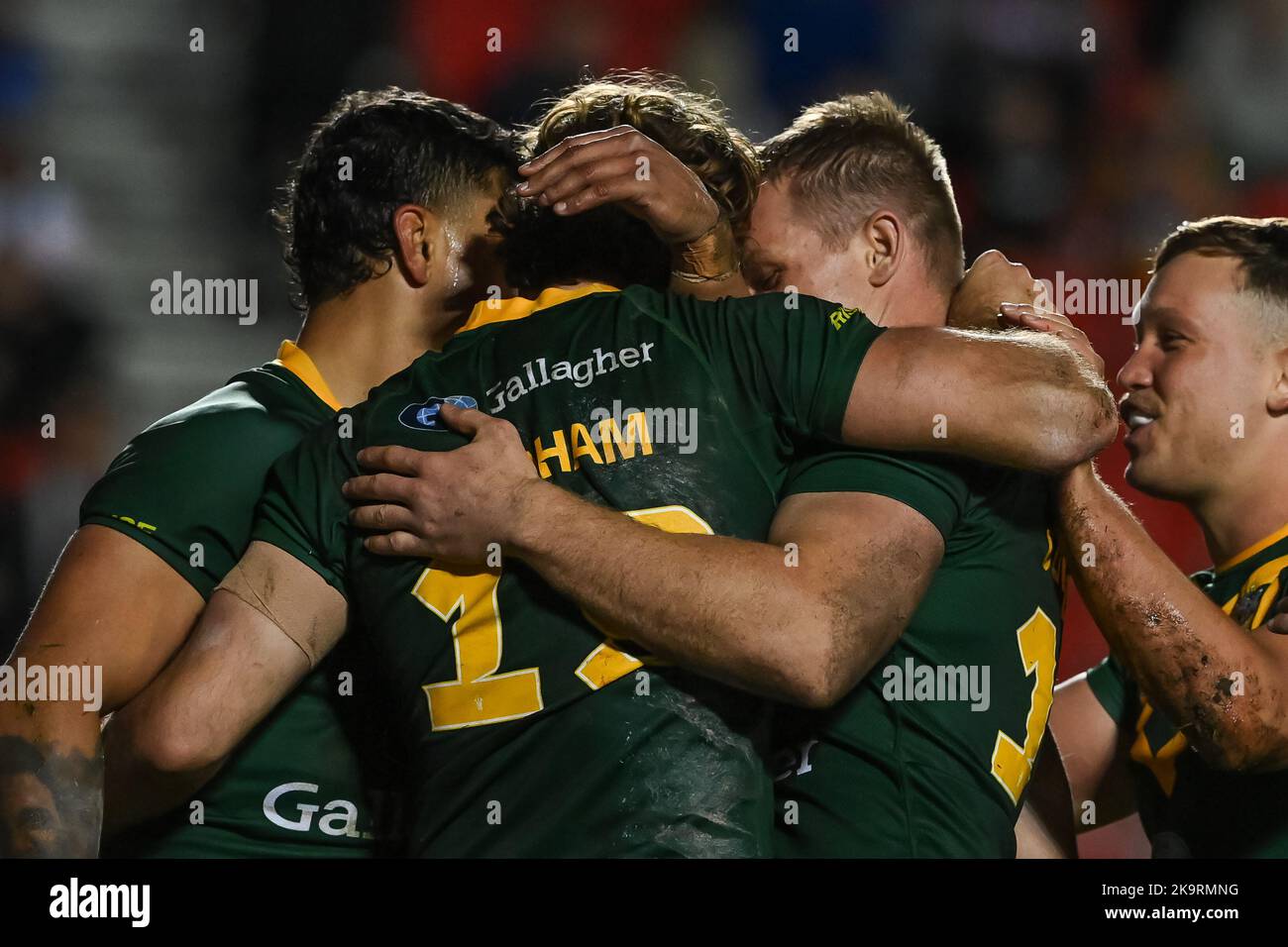 Campbell Graham of Australia celebrates his try during the Rugby League ...