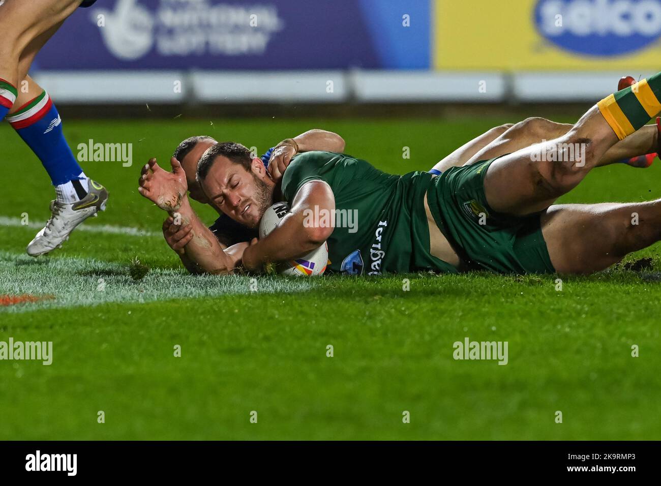 Isaah Yeo of Australia goes over for a try during the Rugby League ...