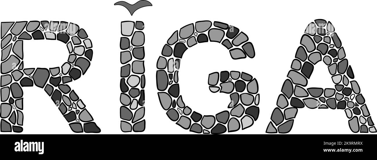 Word Riga. Stylized monochromatic mosaic letters on white background ...
