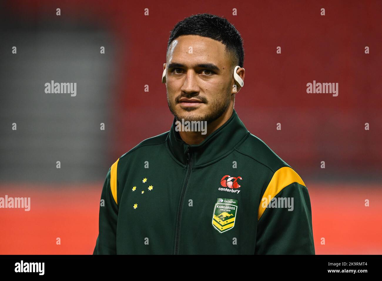 Valentine Holmes of Australia during the pre game pitch inspection ...