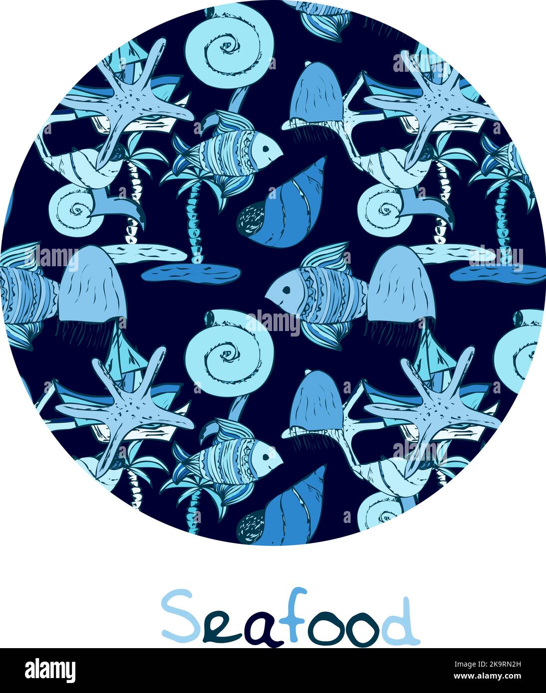 Seafood label, sign or stamp on white background Stock Vector Image ...