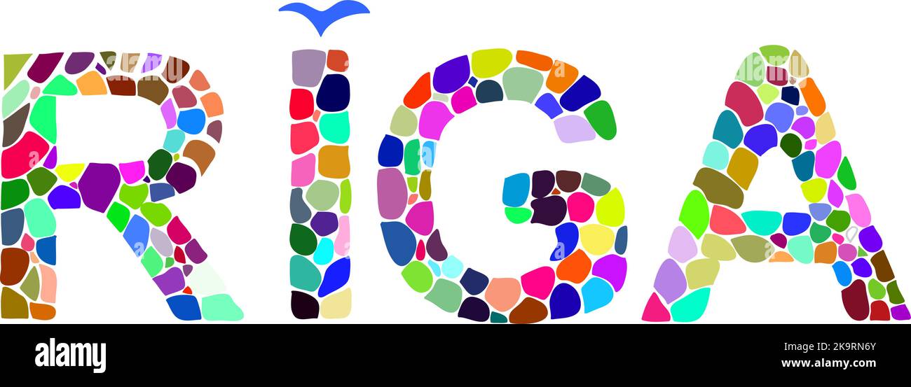 Word Riga. Stylized colorful mosaic letters isolated on white Stock ...