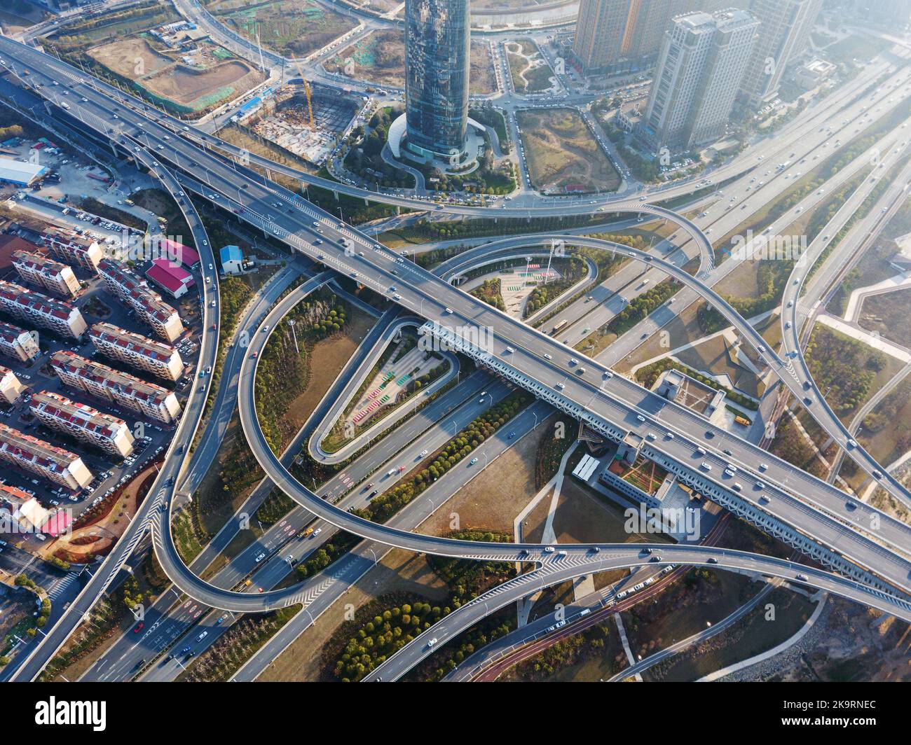Transport junction traffic road with vehicle movement aerial view by ...