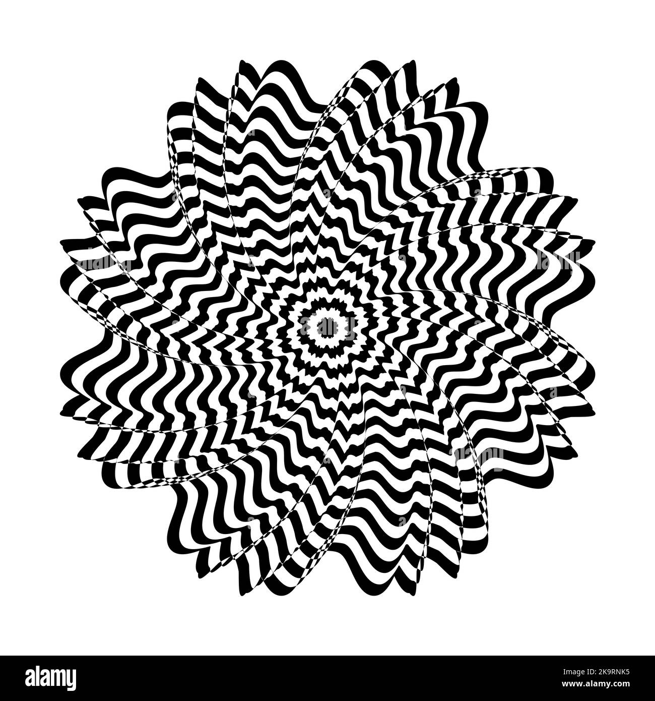 Abstract twisted black and white figure. Optical illusion of distorted ...