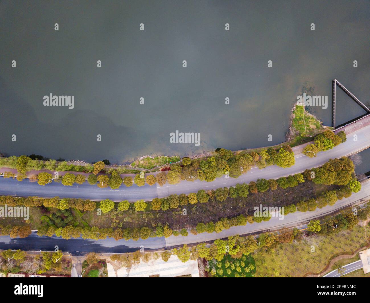 Aerial view of road by the lake Stock Photo - Alamy