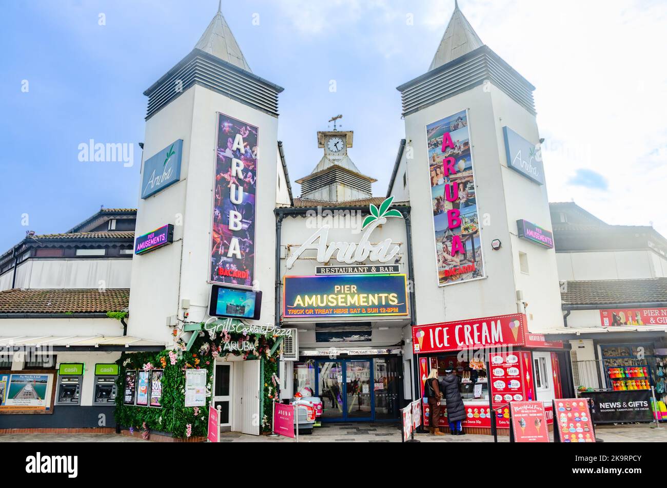Pier amusements and The Aruba Restaurant at the start of the pier in ...