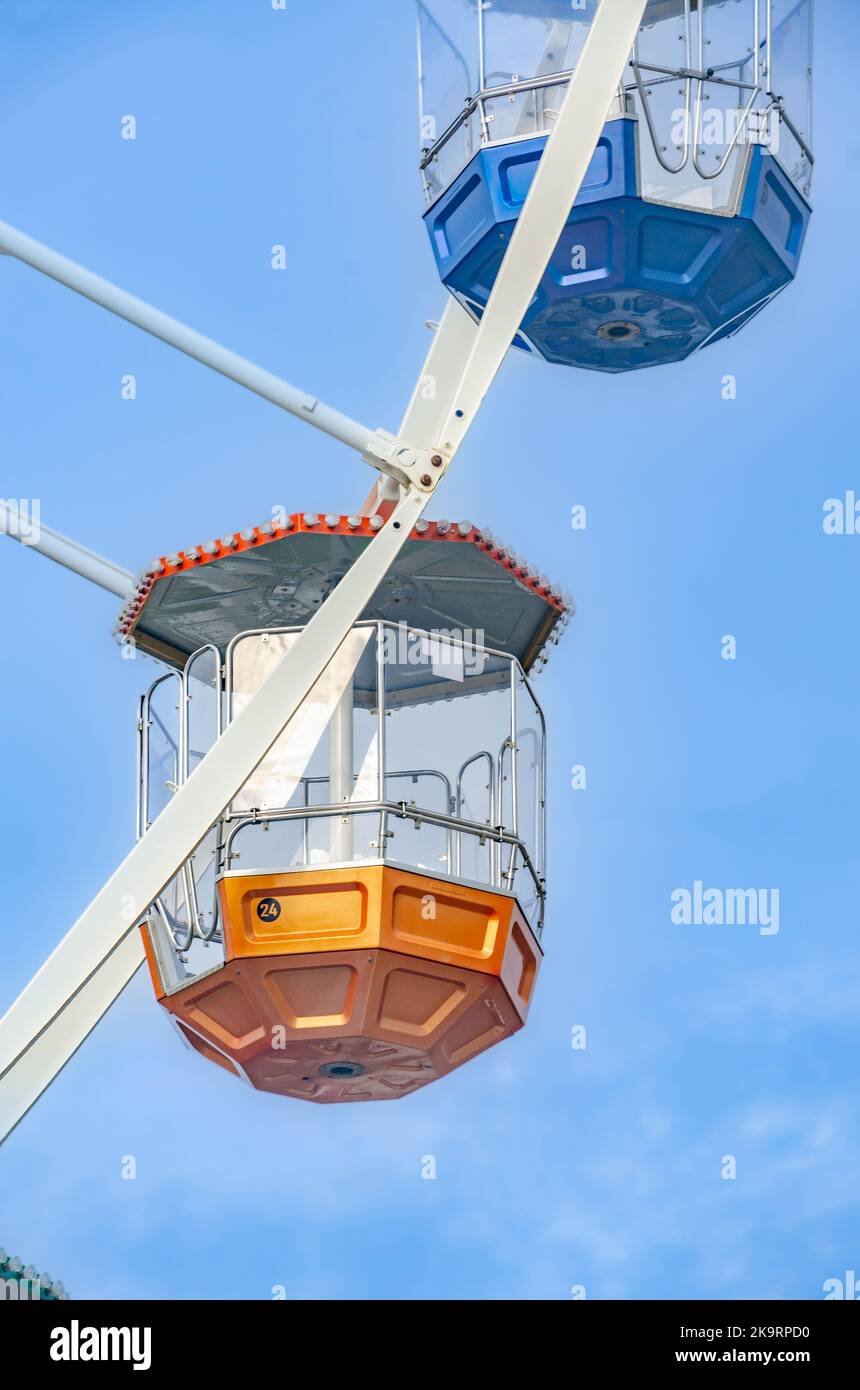 Close up of pods or passenger capsules on the observation wheel at ...