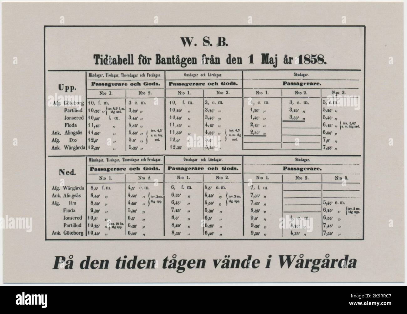 Vårgårda. The State Railways, SJ. Table for the trains Stock Photo - Alamy