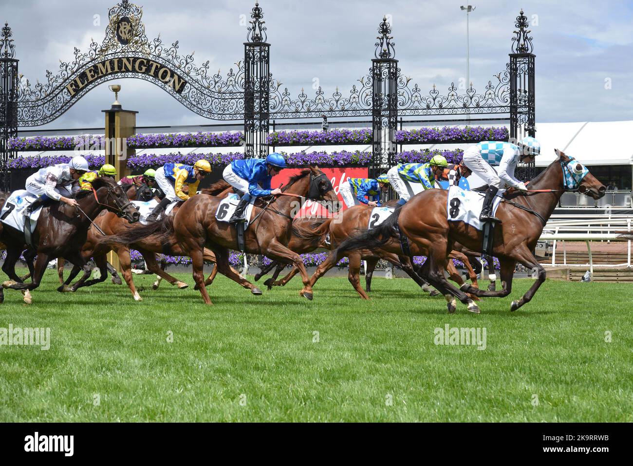 Melbourne, Australia. 29th Oct, 2022. Jockeys and people take part ...